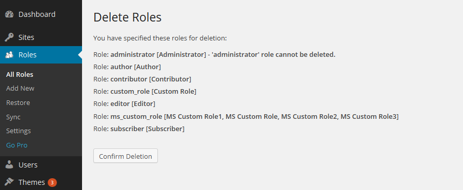 WordPress Multisite Delete Role